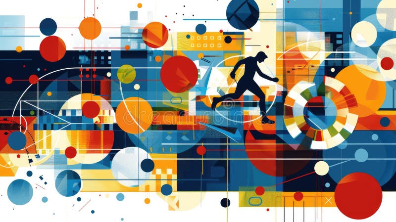 A Man is Energetically Running on a Vibrant Abstract Backdrop Stock ...