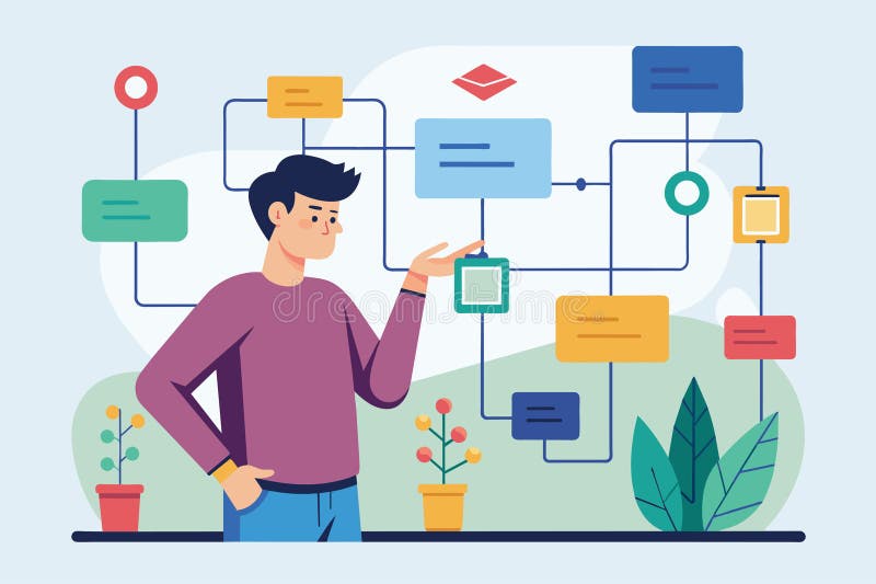 A Man is Engaged in Analyzing a Flowchart while Surrounded by Plants in ...