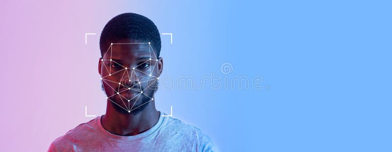 Man is Engaged in Facial Recognition Technology Stock Photo - Image of ...