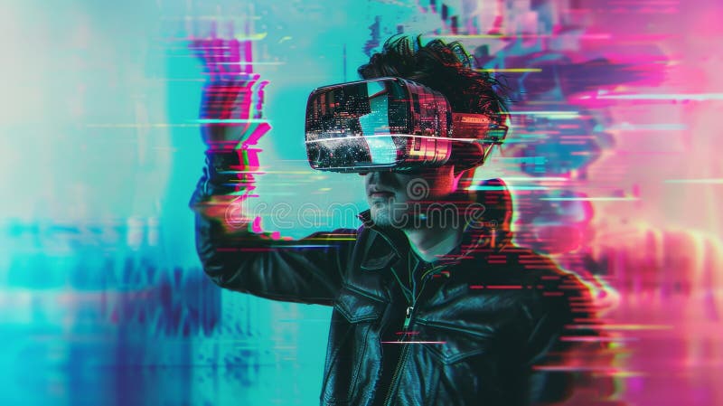 A Man Engaged in a Futuristic Virtual Reality Experience with a Sleek ...