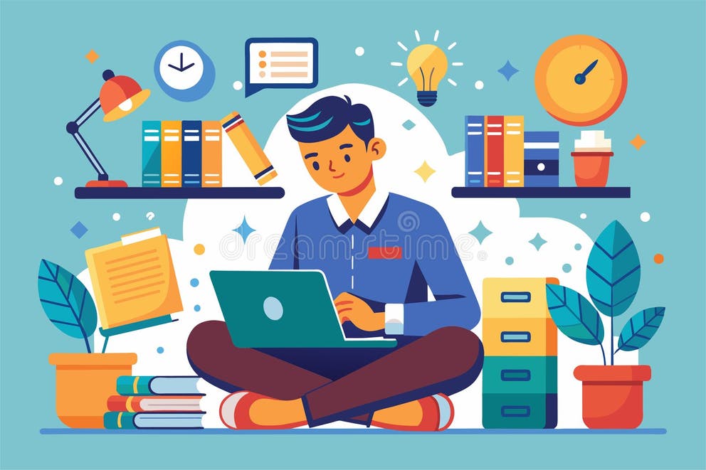 A Man is Engaged in Multitasking, Reading Documents and Browsing on His ...