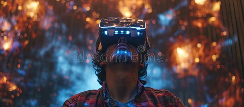 Man Engaged in Virtual Reality Experience Stock Image - Image of ...
