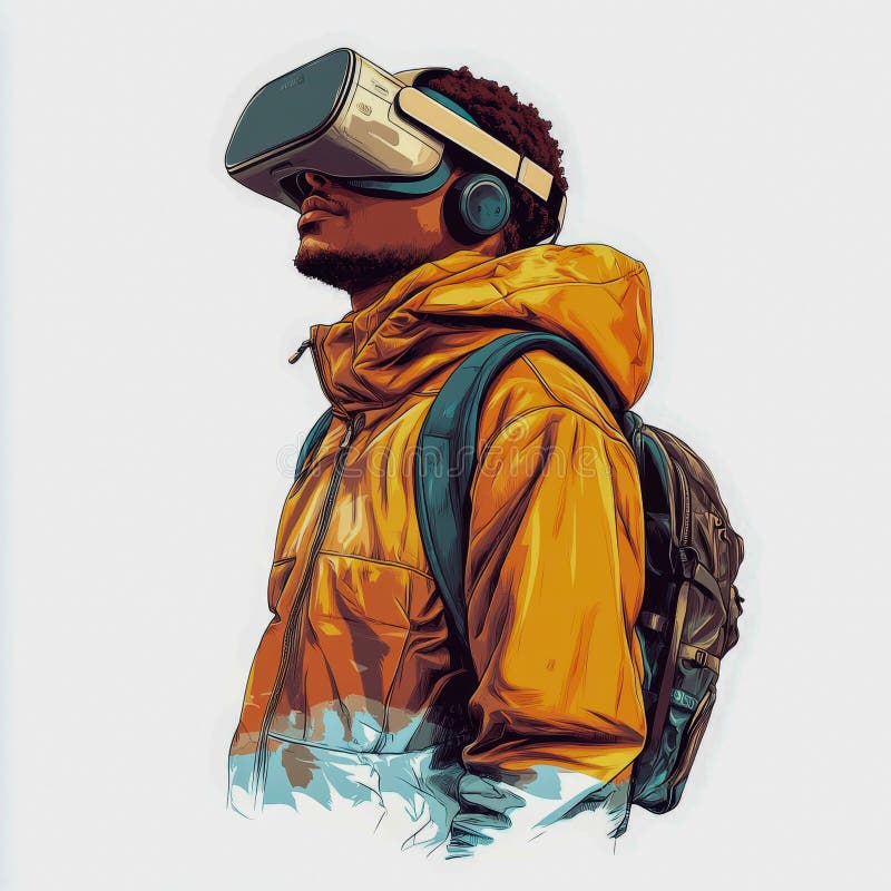 Man Engaged with Virtual Reality Technology Immersive Experience in ...