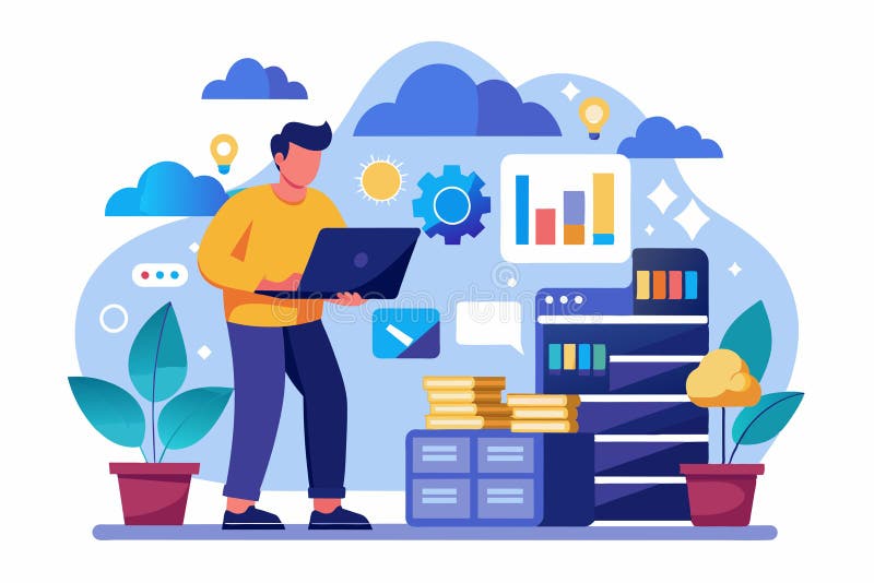 A Man Engages with Cloud Data Analytics while Examining Statistical ...