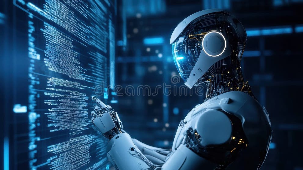 Man Interacts with Advanced AI Technology Using Smart Robot for ...