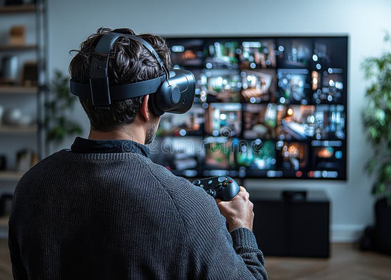 Man Engages with Virtual Reality Technology while Exploring Augmented ...