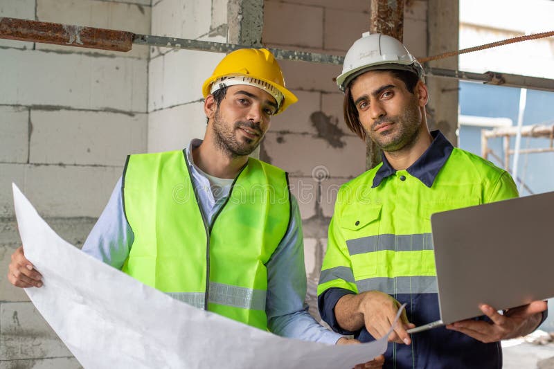 Man Engineer Builder House Construction Holding Blueprint Drawing. Male ...