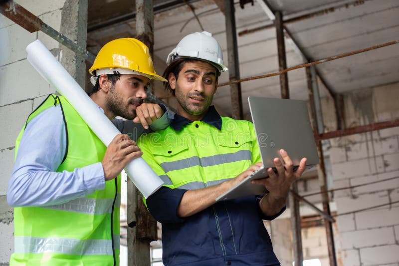 Man Engineer Builder House Construction Holding Blueprint Drawing ...