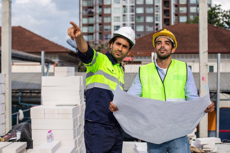 Man Engineer Builder House Construction Holding Blueprint Drawing ...