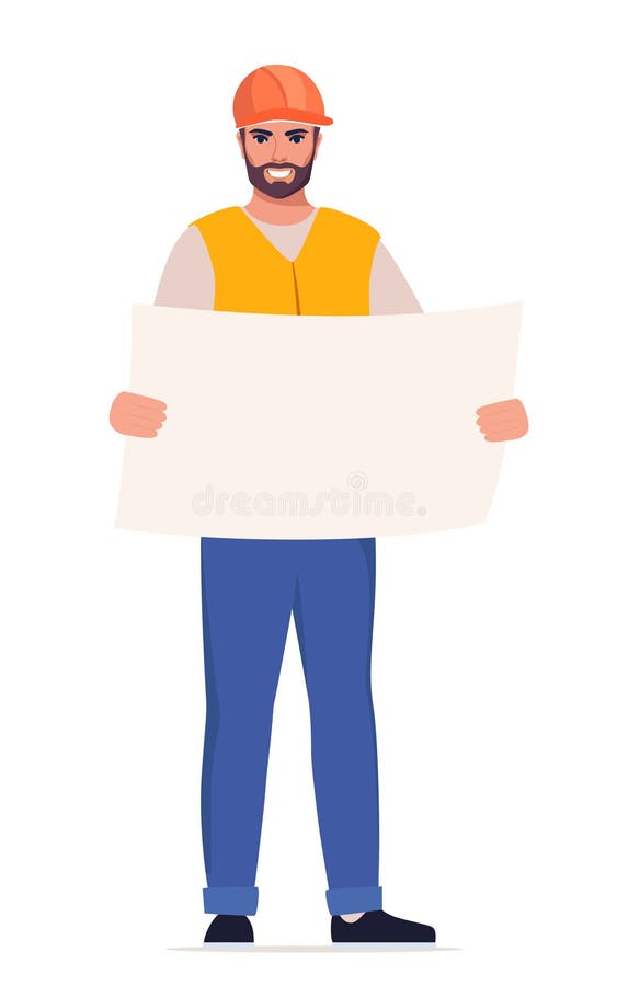 Man Engineer. Construction Worker in Uniform and Orange Protective ...