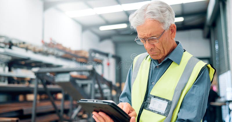 Man, Engineer and Tablet in Factory for Manufacturing, Distribution ...