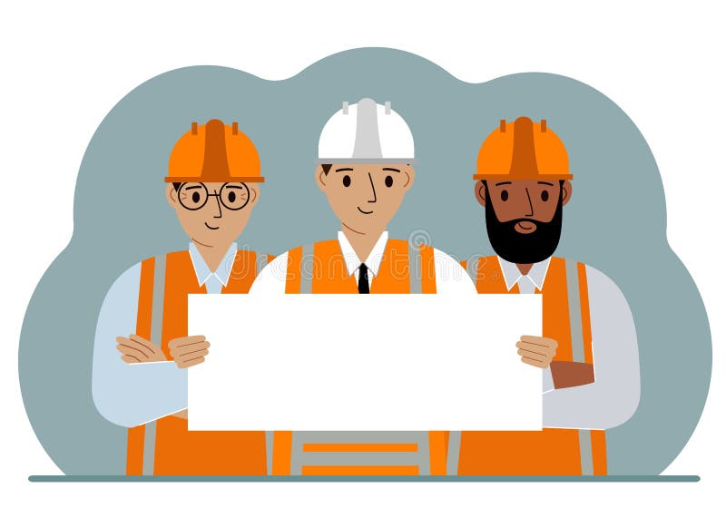 Man Engineer Team and Construction Team Holding a Blank Sheet of Paper ...