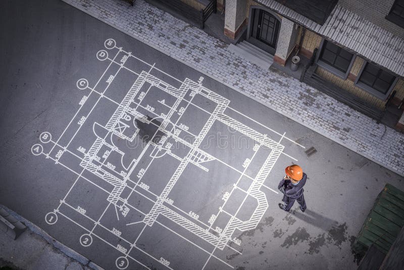 Man Engineer Thinking Over His Plan. Mixed Media Stock Image - Image of ...