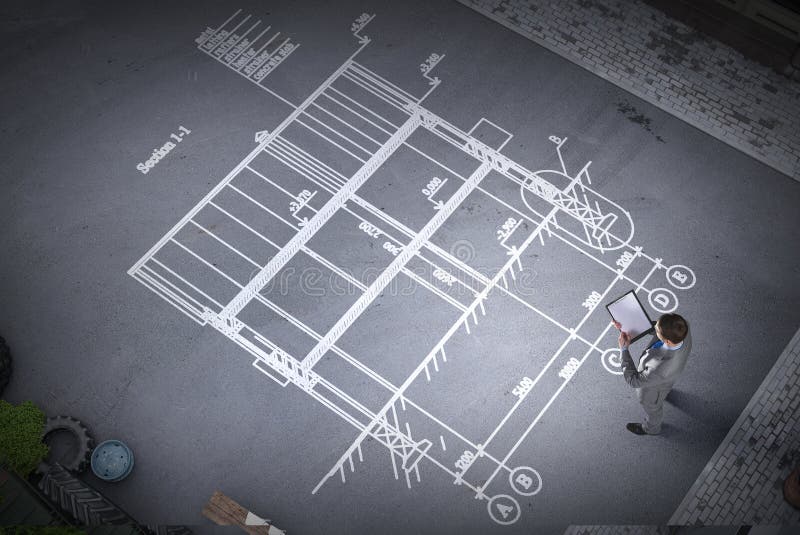 Man Engineer Thinking Over His Plan. Mixed Media Stock Image - Image of ...