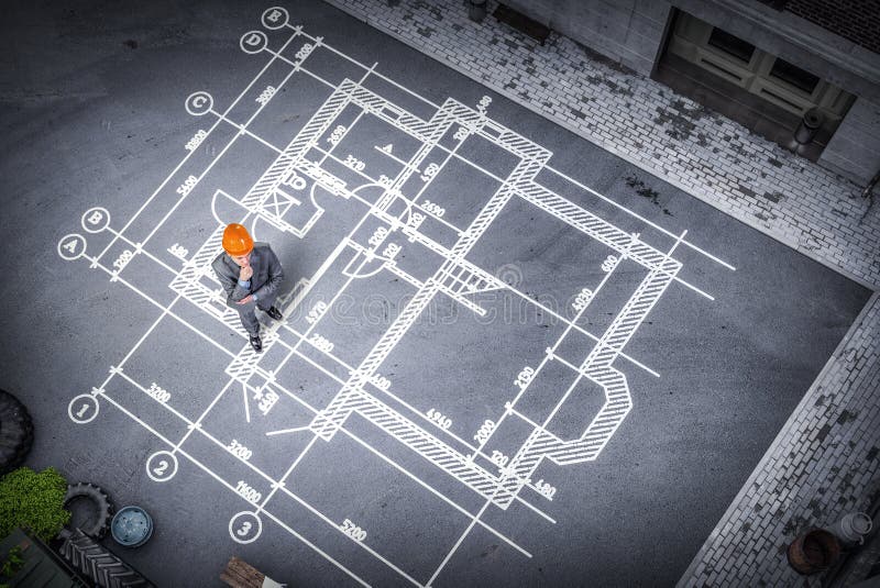 Man Engineer Thinking Over His Plan. Mixed Media Stock Image - Image of ...