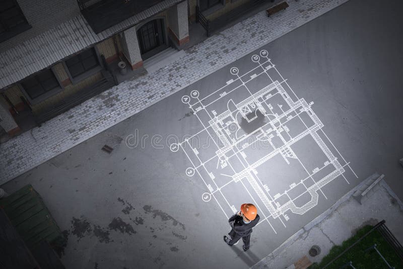 Man Engineer Thinking Over His Plan. Mixed Media Stock Photo - Image of ...