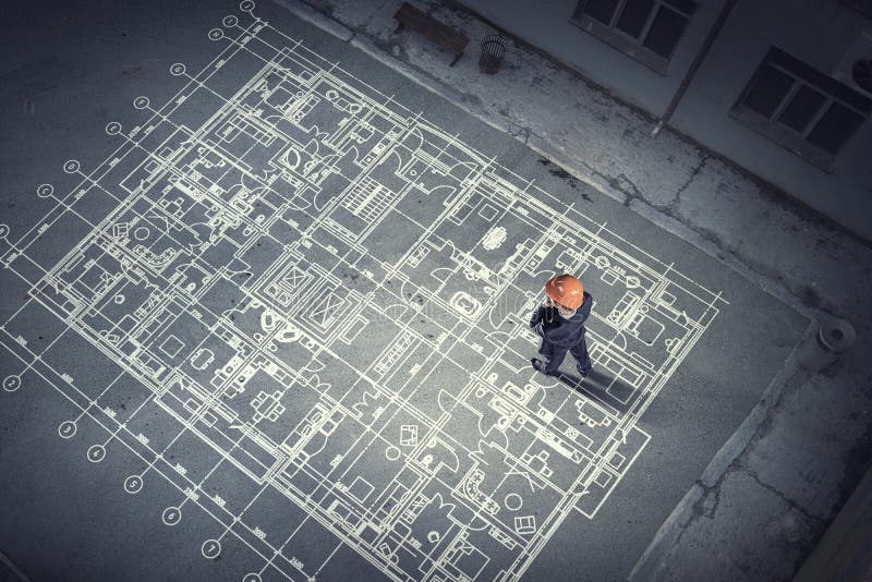 Man Engineer Thinking Over His Plan. Mixed Media Stock Image - Image of ...