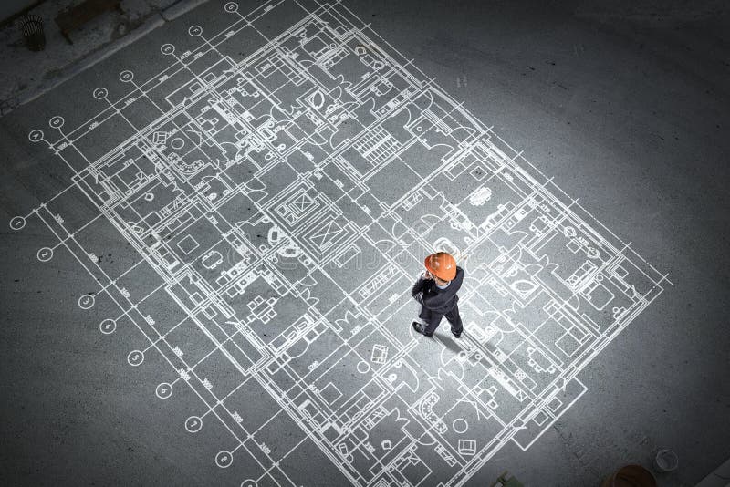 Man Engineer Thinking Over His Plan. Mixed Media Stock Image - Image of ...