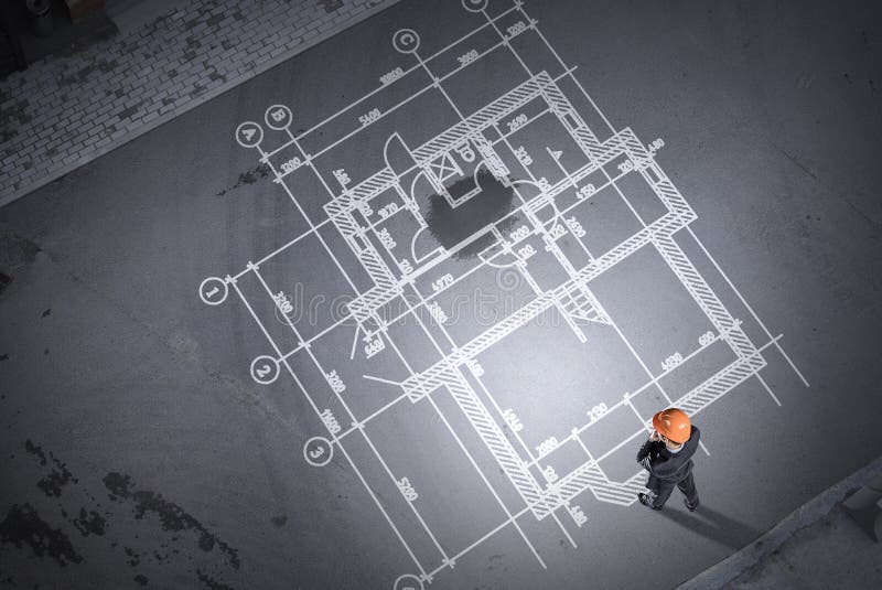 Man Engineer Thinking Over His Plan. Mixed Media Stock Image - Image of ...