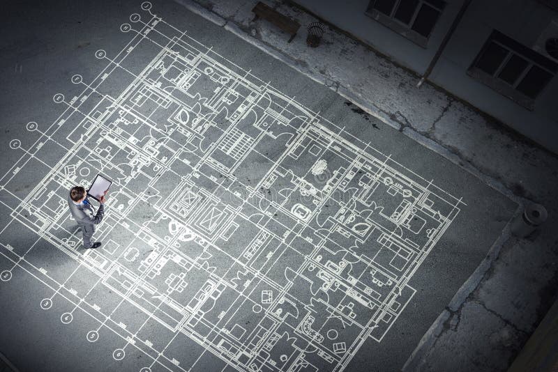 Man Engineer Thinking Over His Plan. Mixed Media Stock Image - Image of ...