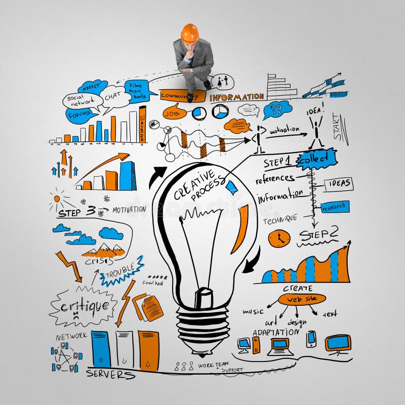 Man Engineer Thinking Over His Plan Stock Illustration - Illustration ...