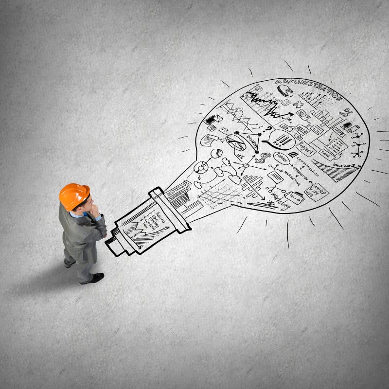 Man Engineer Thinking Over His Plan Stock Illustration - Illustration ...
