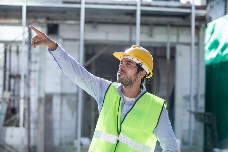 Man Engineer Wear Uniform Standing at Construction Site Looking and ...