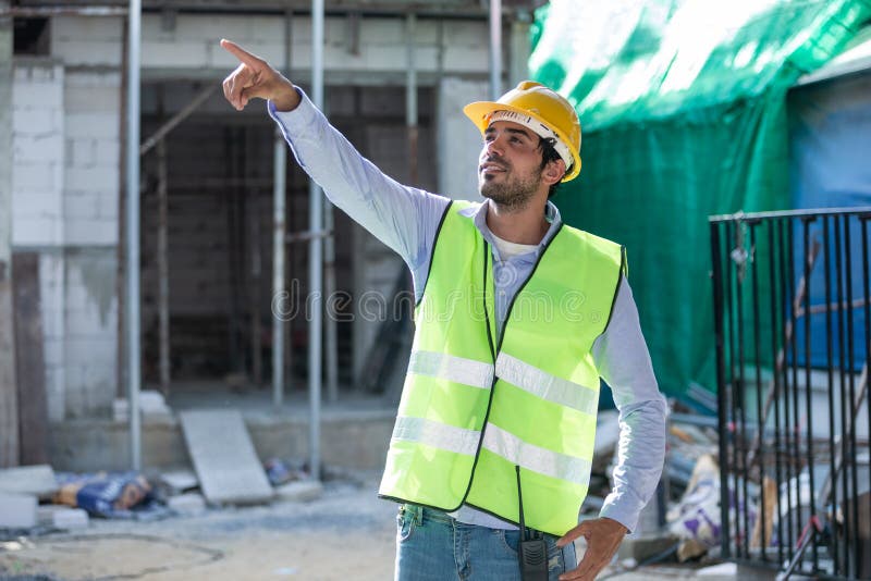 Man Engineer Wear Uniform Standing at Construction Site Looking and ...