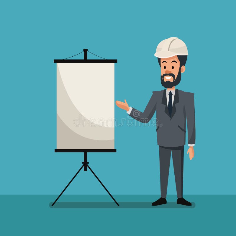 Man Engineer Work Suit Helmet Whiteboard Stock Vector - Illustration of ...