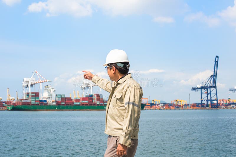 The Man Engineer Working with Container Cargo Stock Photo - Image of ...