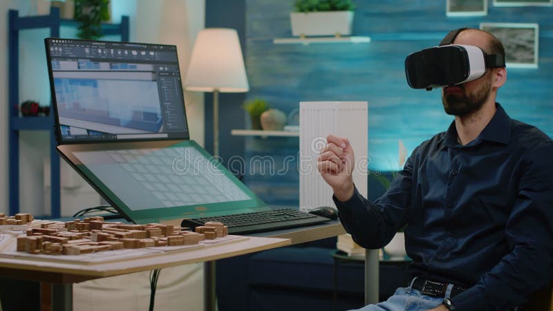 Man Engineer Working with Vr Glasses To Design Building Model Stock ...