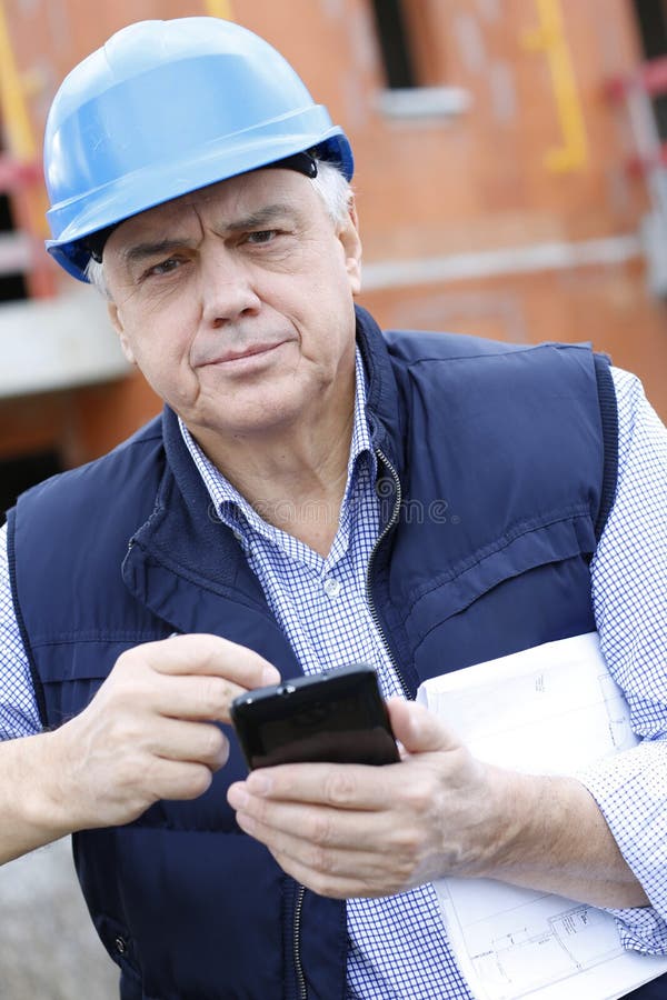 Man Engineer Working Wth Smartphone Stock Photo - Image of worker ...