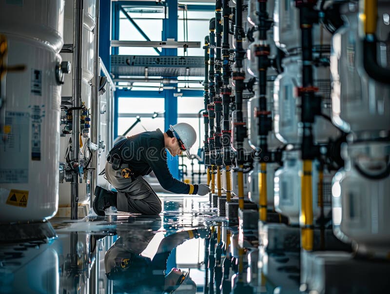 A Man is Engineering a Machine in a Metal Building Stock Image - Image ...