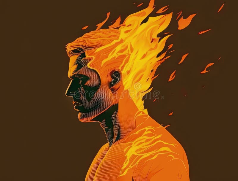 A Man Engulfed in the Flames of His Own Passion. Art Concept Stock ...