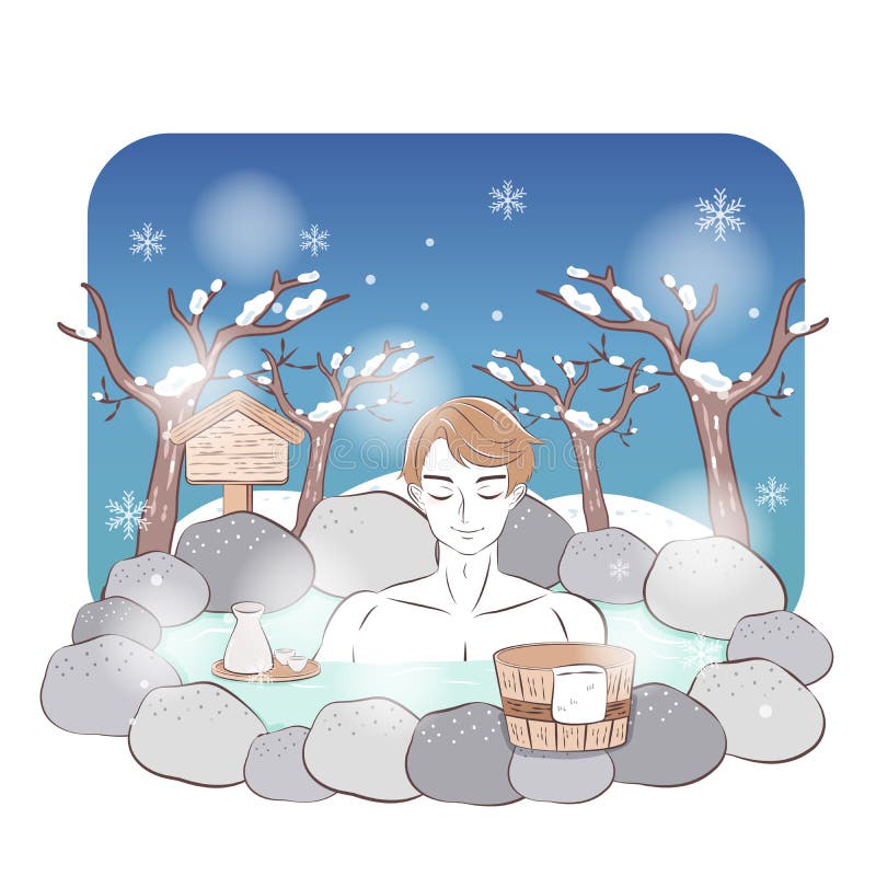 Man enjoy with hot spring stock vector. Illustration of scenic - 128895043