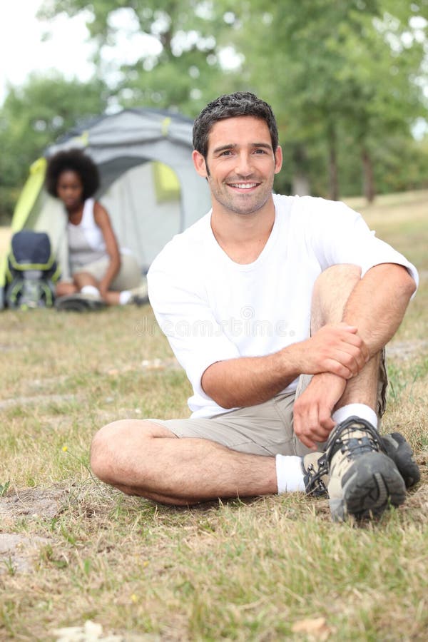 Man enjoying camping trip stock image. Image of adventurer - 27919077