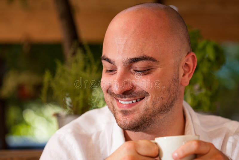 Man Enjoying Coffee with a Smile Stock Photo - Image of face, people ...