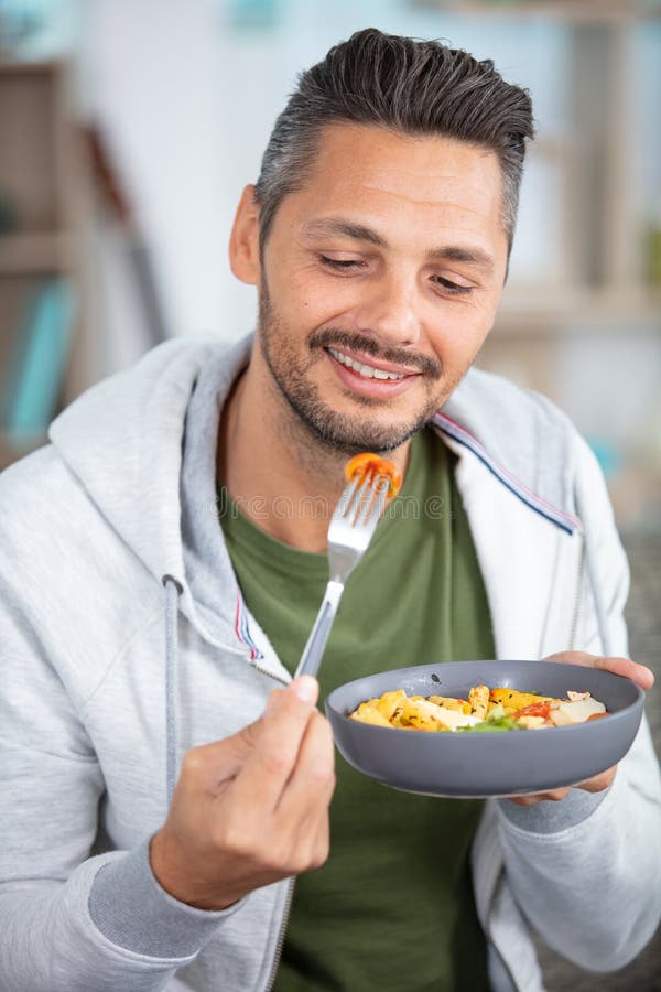 Man Enjoying Healthy Salad Lunch Stock Image - Image of lunch, lettuce ...