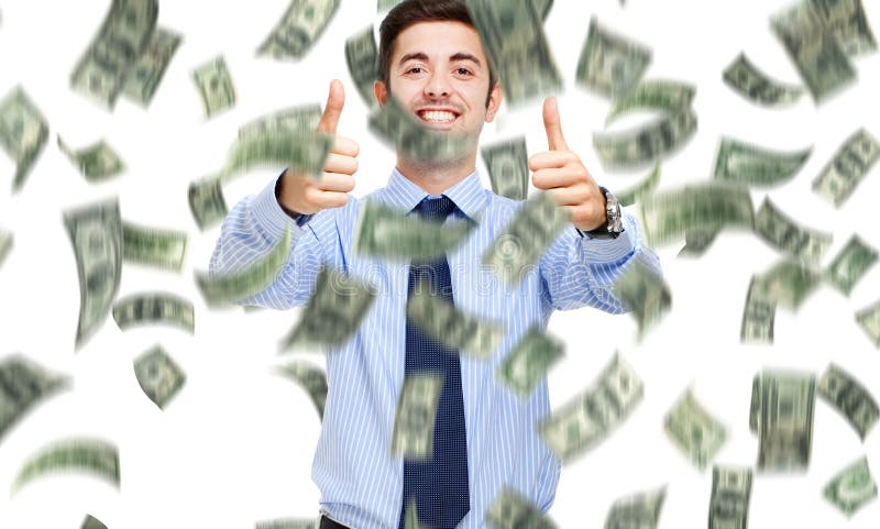 Man Enjoying a Rain of Money Stock Photo - Image of dollar, money: 47450632