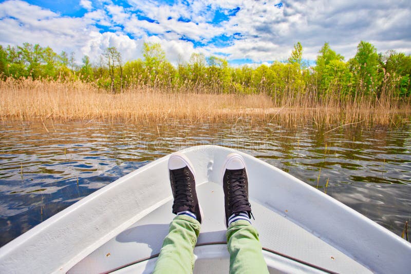 Man Enjoying Summer Floating with Boat Stock Image - Image of healthy ...