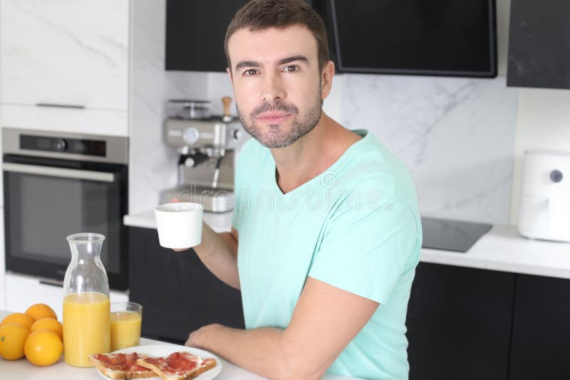 Man Enjoying a Traditional Breakfast Stock Photo - Image of glass ...