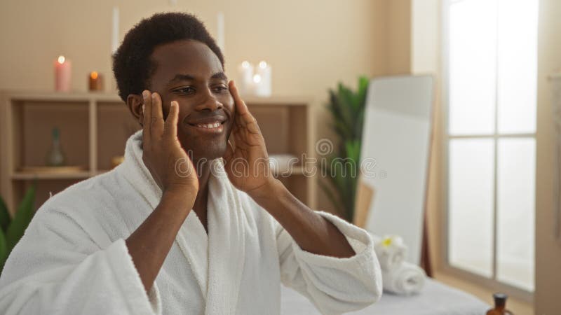 Man Enjoying Wellness in Spa Room with Candles and Plants Stock Photo ...