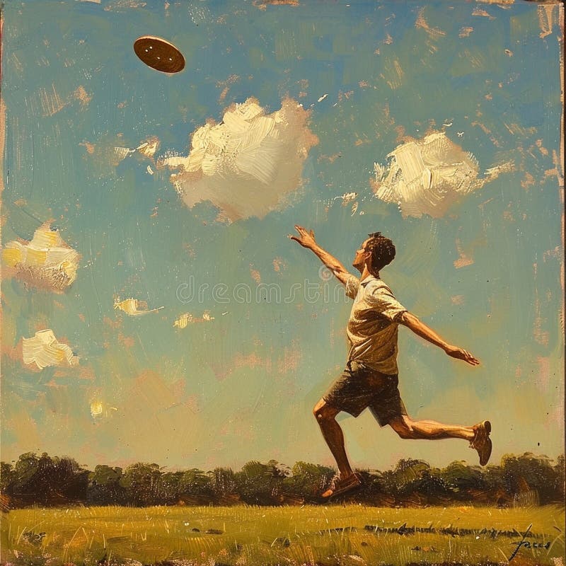 Man Enjoys a Competitive Frisbee Toss Game Outdoors Stock Illustration ...