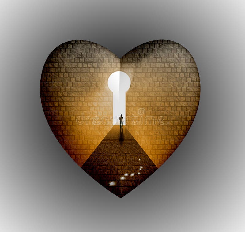 Man enter key heart stock illustration. Illustration of background ...