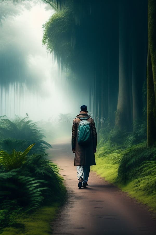 A Man Entered into the Dense Forest Alone Stock Illustration ...