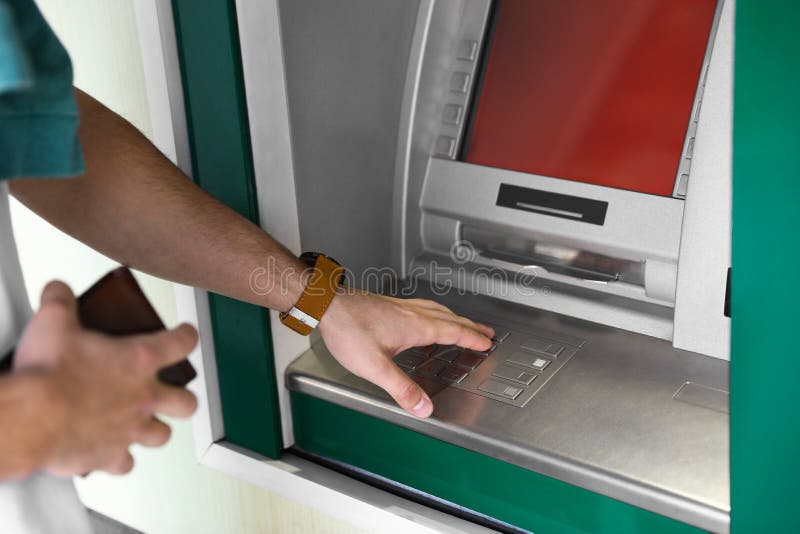 Man Entering Cash Machine Pin Code, Closeup Stock Image - Image of ...