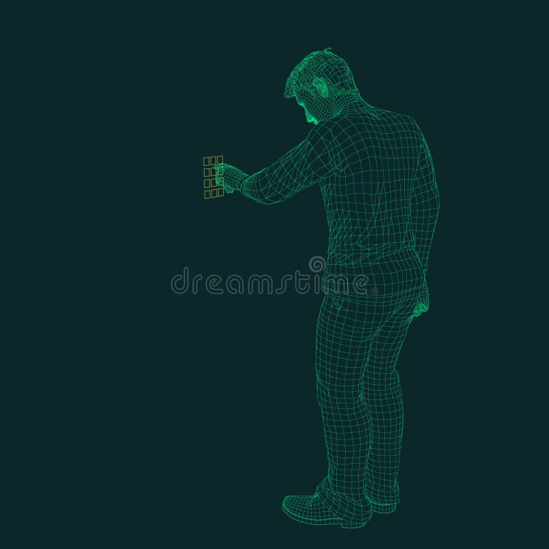 Man Entering Pin Code. Wireframe Human Body Stock Vector - Illustration ...