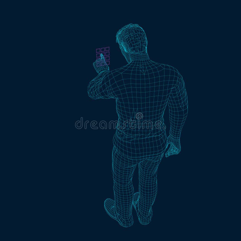 Man Entering Pin Code. Wireframe Human Body Stock Vector - Illustration ...