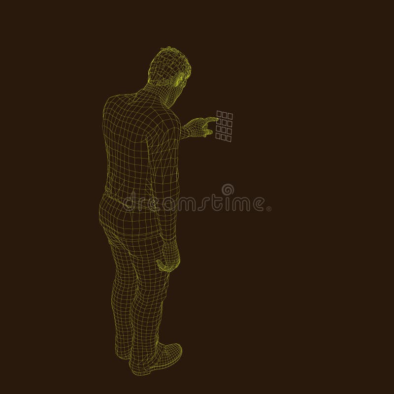 Man Entering Pin Code. Wireframe Human Body Stock Vector - Illustration ...