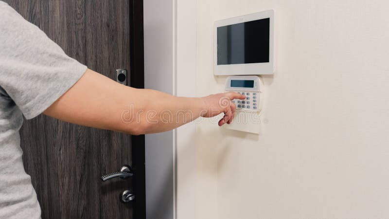 Man Enters the Password Code To Enter the Room. Security System ...